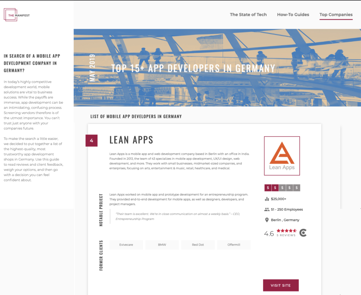 Clutch ranks Lean Apps as Top Mobile App Development Company in India